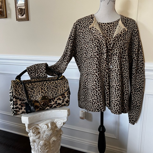 Yarnworks | Sweaters | Leopard Print Crew Neck Twin Set Cardigan | Poshmark